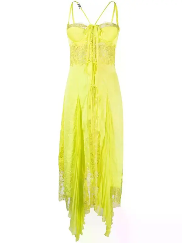 Versace Sheer-lace Asymmetric Satin Dress - Yellow