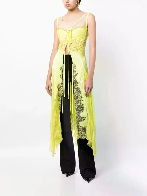 Versace Sheer Lace Asymmetric Satin Midi Dress