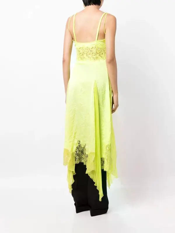 Versace Sheer Lace Asymmetric Satin Midi Dress