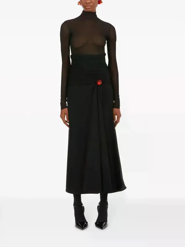 FERRAGAMO Gemstone-detail A-line Wool Skirt - Black