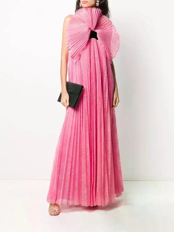 Givenchy Pleated Detail Lace Evening Dress - Black