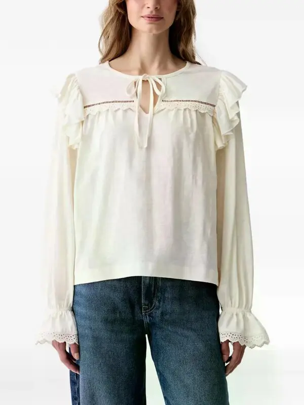 Barbour Carleen Ruffled Cotton Blouse - Neutrals