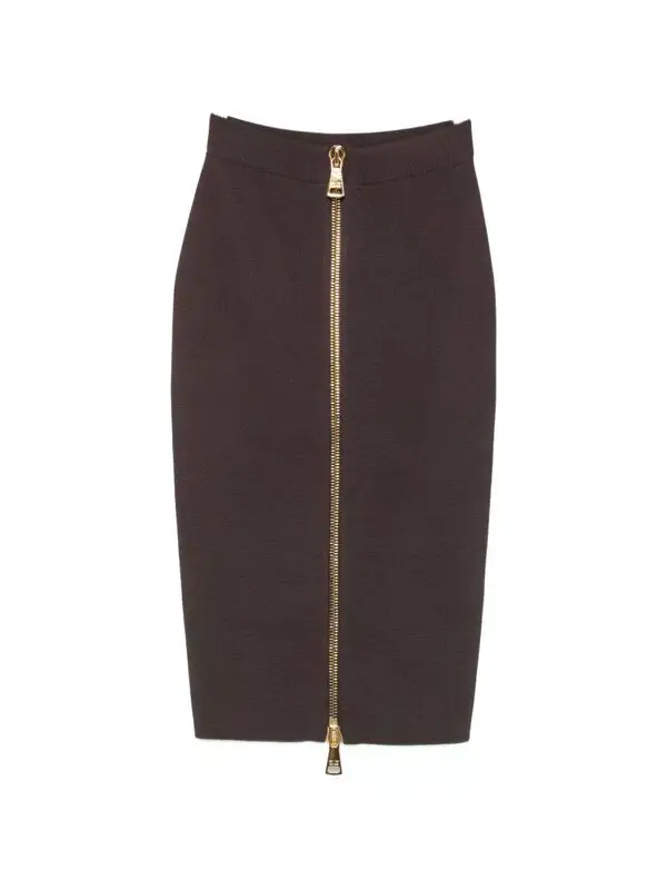 Elisabetta Franchi Front-zip Pencil Midi Skirt - Brown