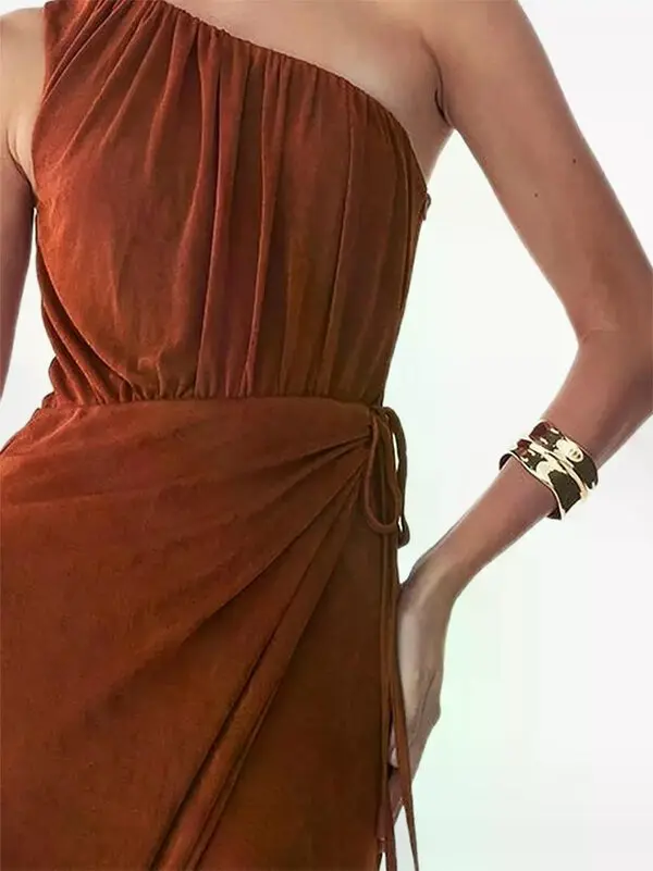BWLDR One-shoulder Wrap-style Maxi Dress - Brown