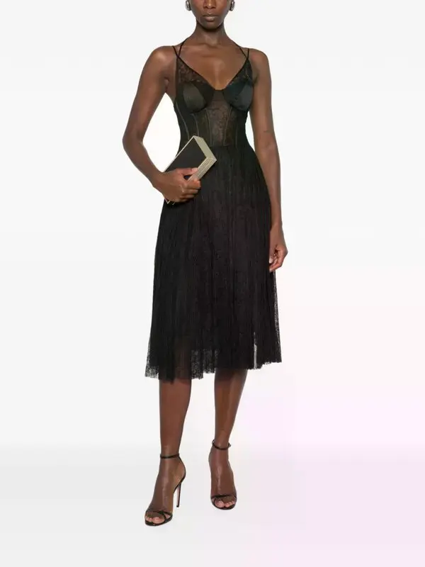 Elisabetta Franchi Lace Panelled Pleated Midi Dress