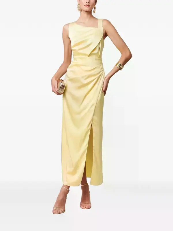SAVEL Ruched-satin Midi Dress - Yellow