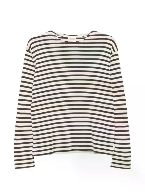 Closed Horizontal-stripe Long-sleeve T-shirt - Brown