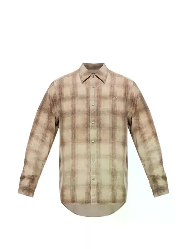 DIESEL® Check-print Logo-embroidered Shirt - Neutrals