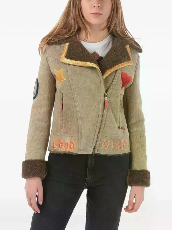 History Repeats Embroidered Zip-up Shearling Jacket