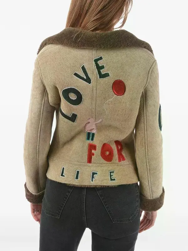 History Repeats Embroidered Zip-up Shearling Jacket