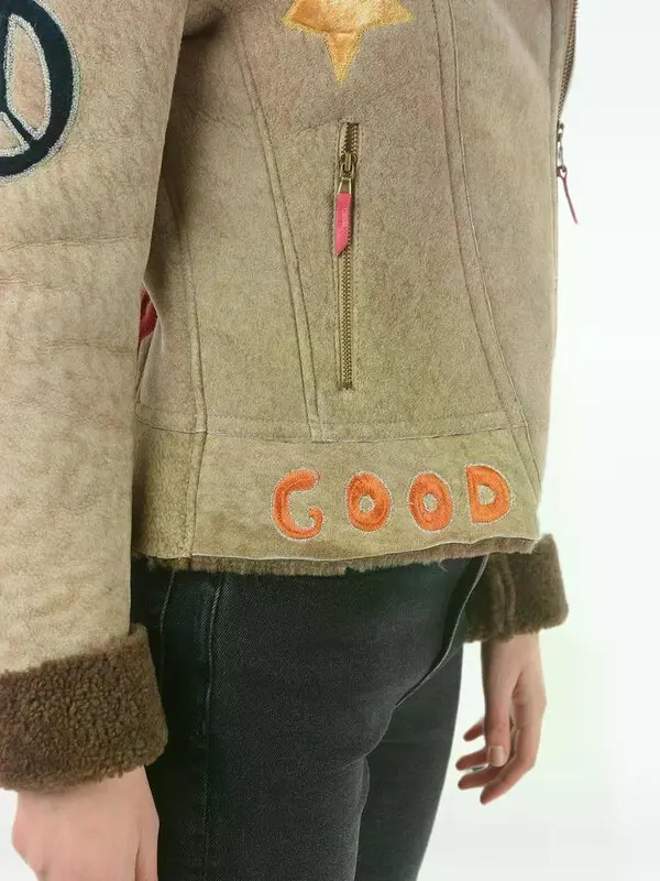 History Repeats Embroidered Zip-up Shearling Jacket