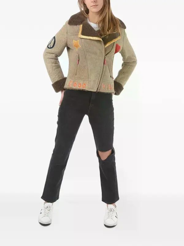 History Repeats Embroidered Zip-up Shearling Jacket