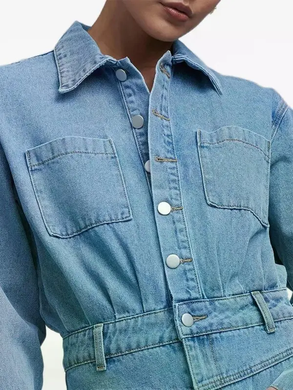 BWLDR Cannes Button-up Denim Mini Dress - Blue