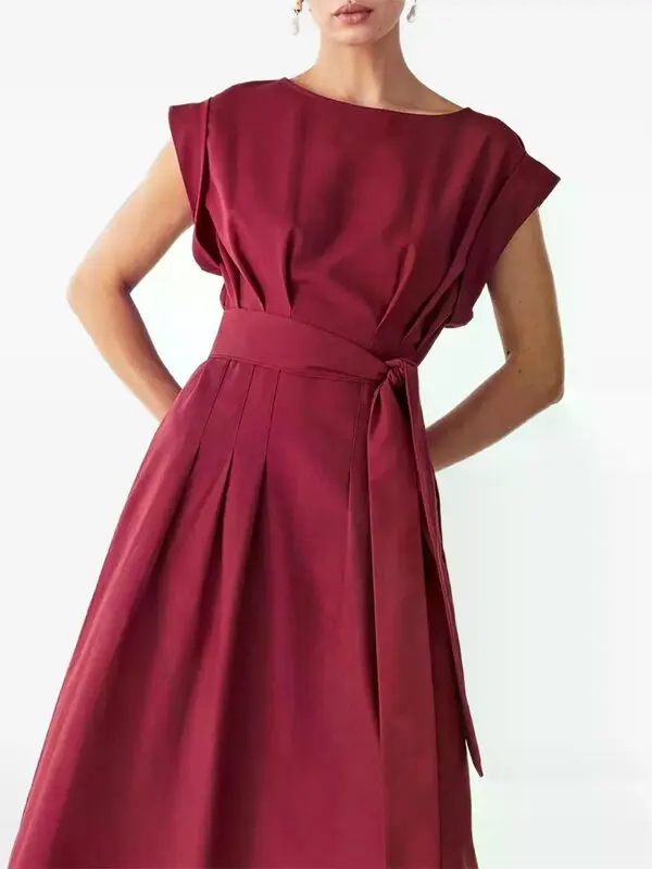 WILLA Lecia Belted Pleated Midi Dress