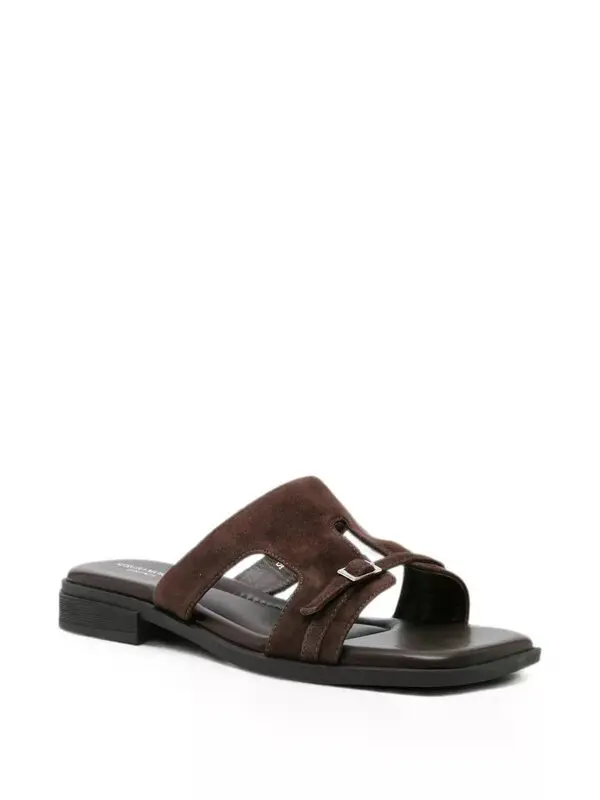 SERGIO MORETTI FIRENZE Suede Buckle Detail Sandals - Brown