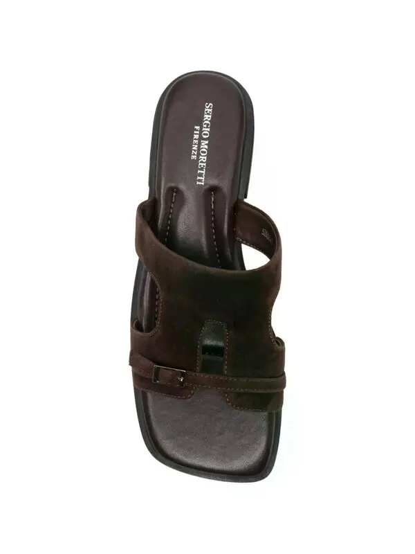 SERGIO MORETTI FIRENZE Suede Buckle Detail Sandals - Brown