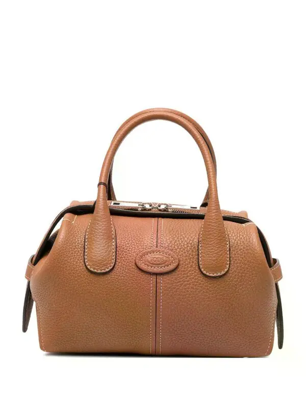 TOD'S Mini Logo-patch Pebbled Tote Bag - Brown