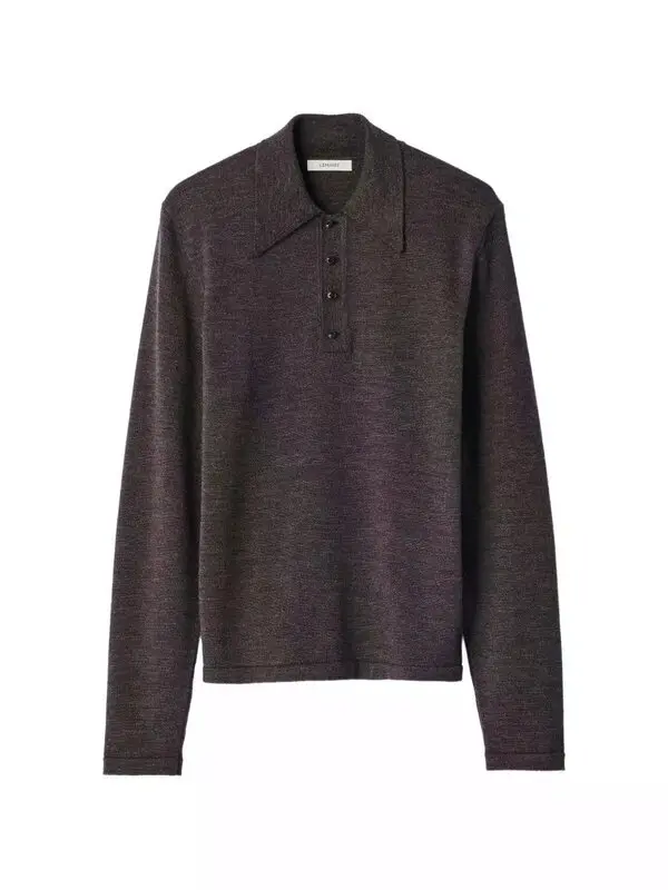 LEMAIRE Long-sleeve Polo In Fine Mouliné Merino Wool - Purple