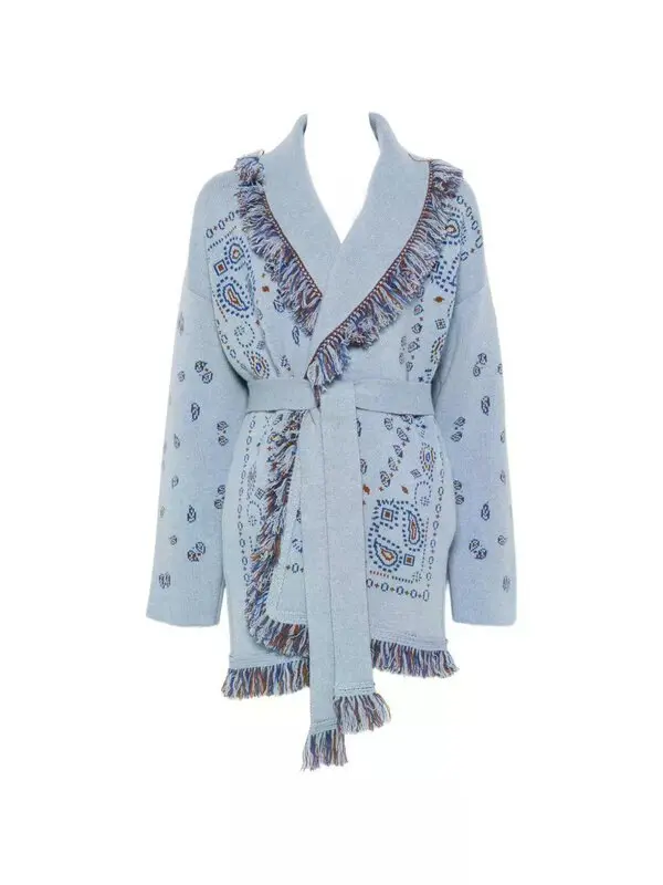 Alanui Fringe-trimmed Paisley-intarsia Cardigan - Blue