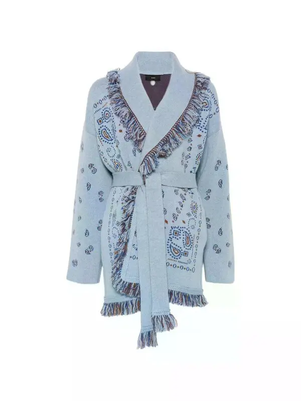 Alanui Fringe-trimmed Paisley-intarsia Cardigan - Blue