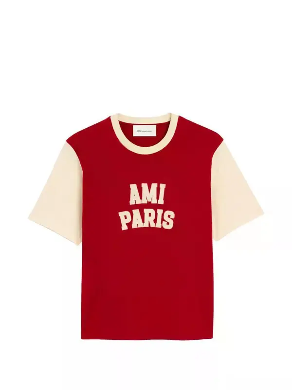 AMI Paris Cotton T-shirt With Embroidery - Red