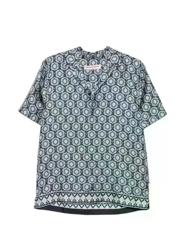Orlebar Brown Geometric-print Camp-collar Shirt - Blue