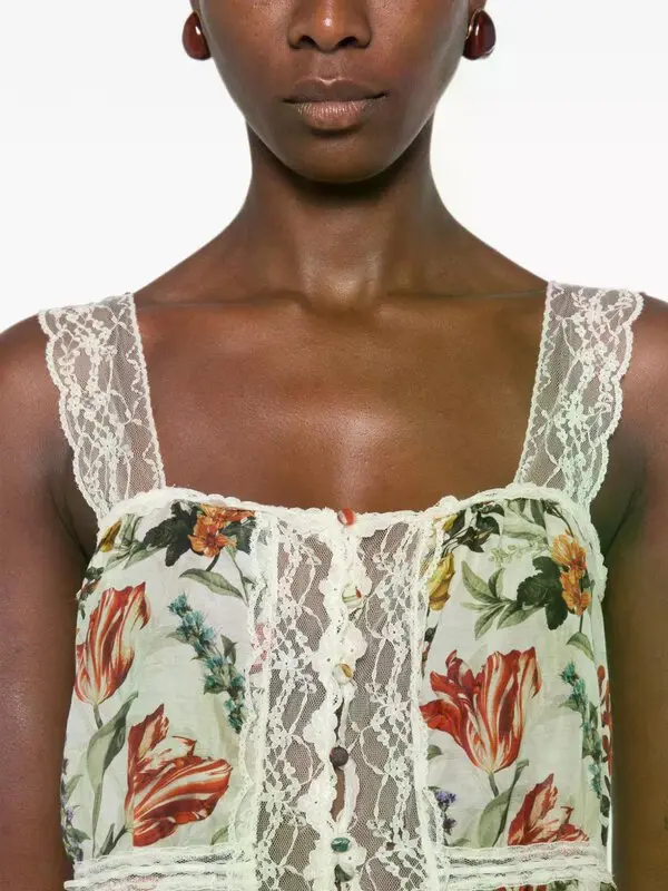 Alice + Olivia Floral-print Lace-trim Top - White