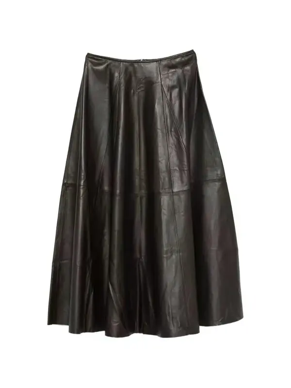 ARMA Paneled Leather Midi Skirt - Brown