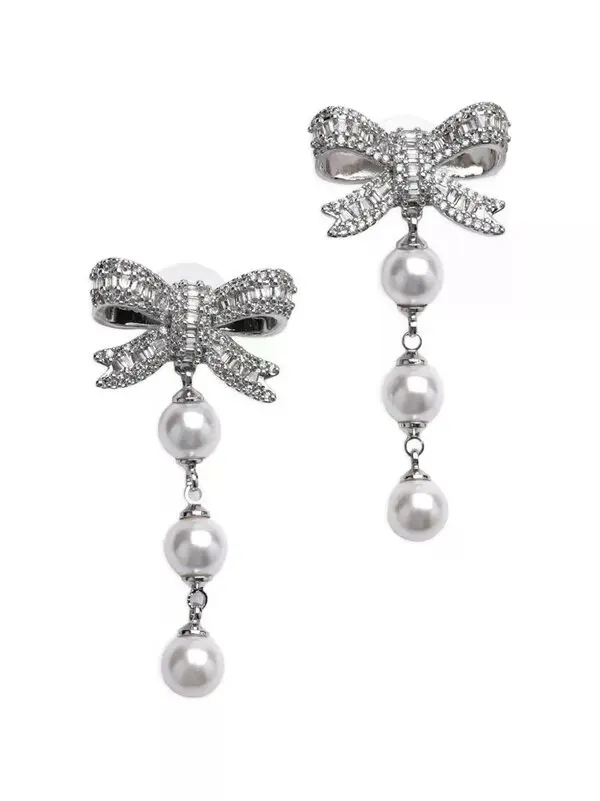 SELF-PORTRAIT Crystal-embellished Bow Earrings - Silver