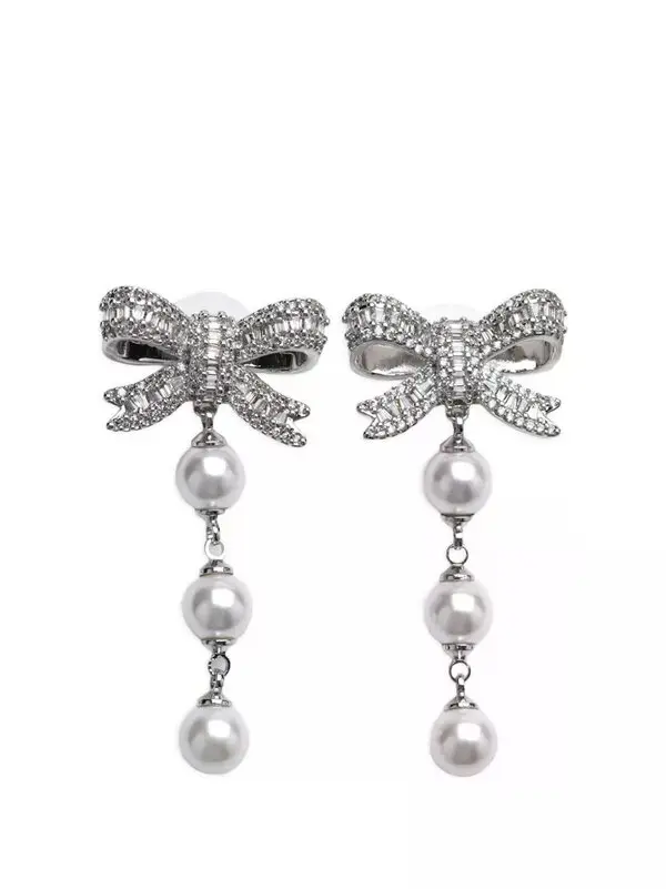 SELF-PORTRAIT Crystal-embellished Bow Earrings - Silver