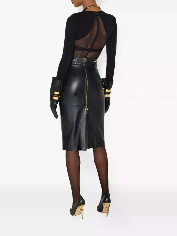 Elisabetta Franchi Bodysuit In Crêpe Jersey And Mesh Tulle Fabric - Black