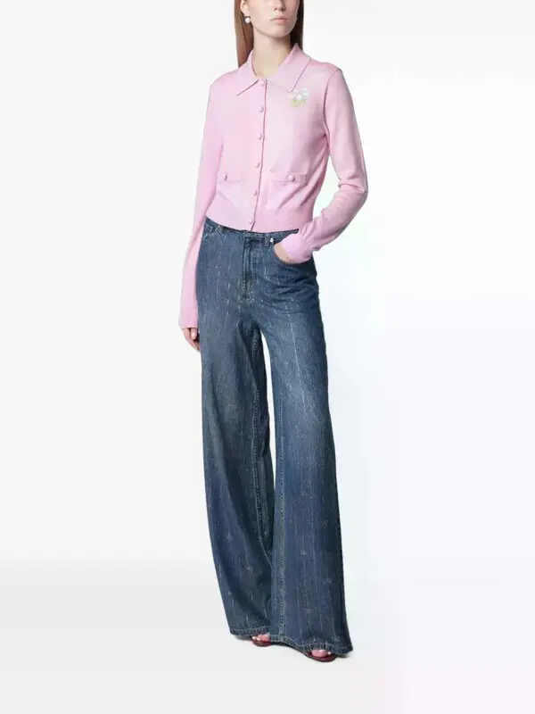 SELF-PORTRAIT Flower-embroidered Knit Cardigan - Pink
