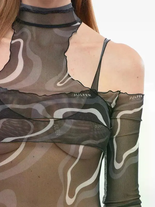 JULFER Sheer Cold-shoulder Bodysuit - Grey