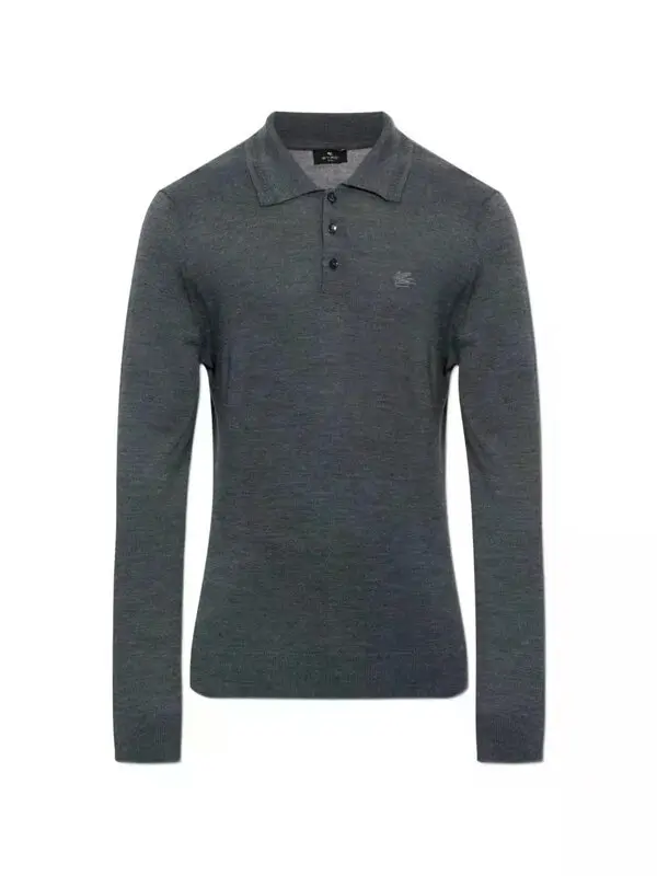 Etro Logo-embroidered Long-sleeve Polo Shirt - Grey