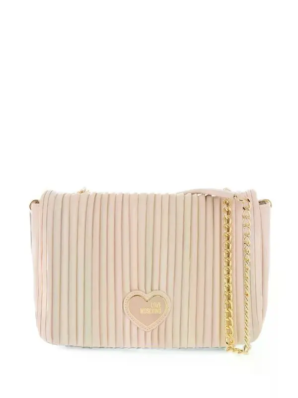 Moschino Pleated Heart-plaque Shoulder Bag - Neutrals