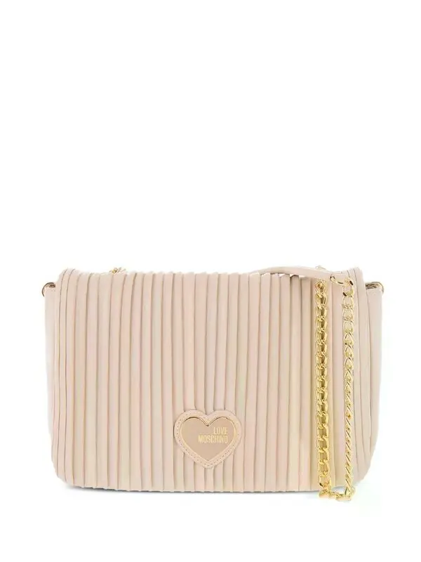 Moschino Pleated Heart-plaque Shoulder Bag - Neutrals