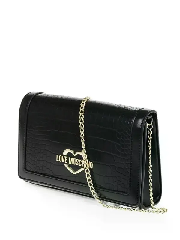 Moschino Crocodile-effect Heart-plaque Shoulder Bag - Black