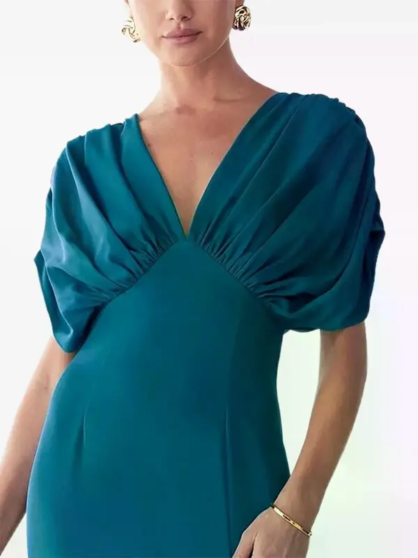 BWLDR Laila Gathered-bodice Maxi Dress - Blue