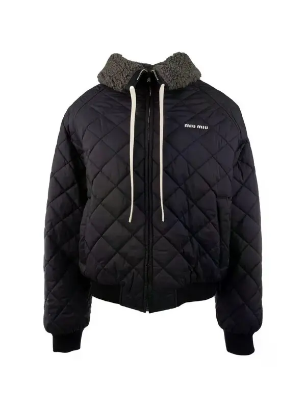 Miu Miu Quilted Shearling-collar Jacket - Blue