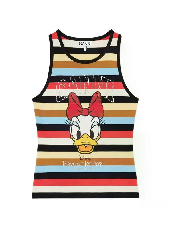 GANNI Disney-print Striped Tank Top - Black