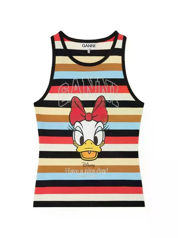GANNI Striped Disney Print Sleeveless Top - Black
