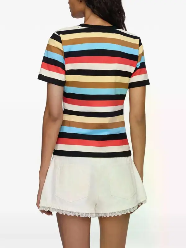 GANNI Striped Graphic T-shirt With Rhinestone Embellishment