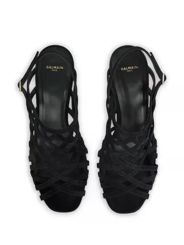 Balmain Wedge Cage Sandals In Suede