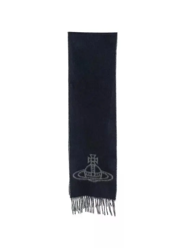 VIVIENNE WESTWOOD Orb-motif Fringed Scarf - Grey