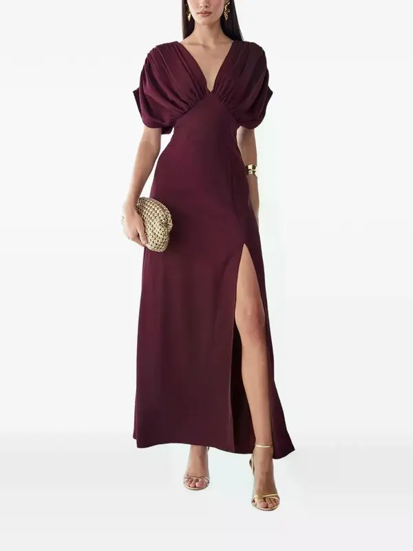BWLDR Laila Ruched Side-slit Maxi Dress - Red