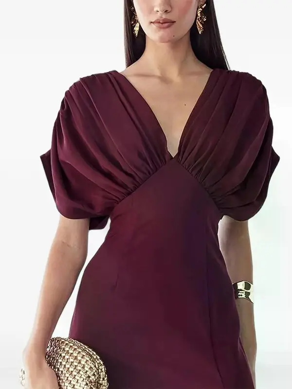 BWLDR Laila Ruched Side-slit Maxi Dress - Red