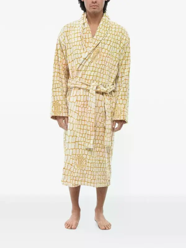Roberto Cavalli Crocodile-effect Belted Bath Robe - Neutrals