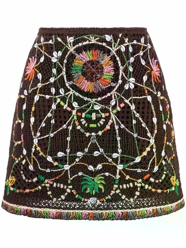 Emilio Pucci Cyprea-embroidered Mini Skirt - Brown
