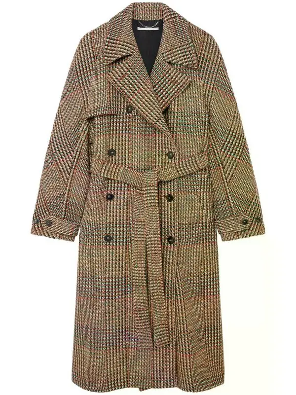 Stella McCartney Tweed Belted Double-breasted Coat - Brown