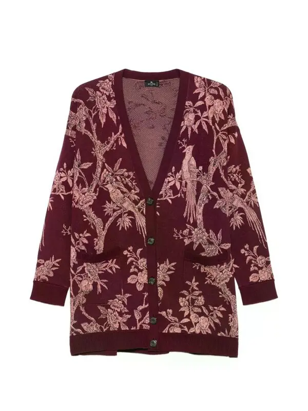 Etro Floral-jacquard V-neck Cardigan - Red